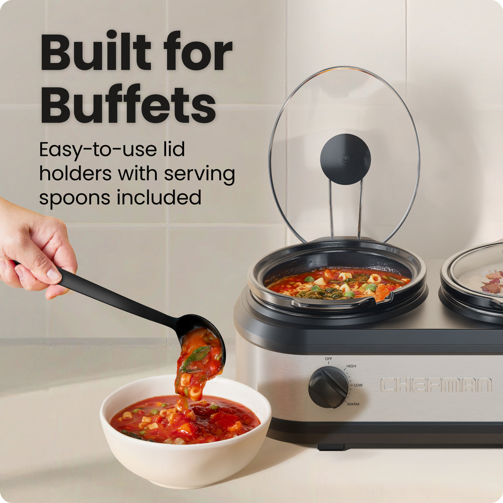 Stainless-Steel Triple Slow Cooker & Buffet Server – Chefman
