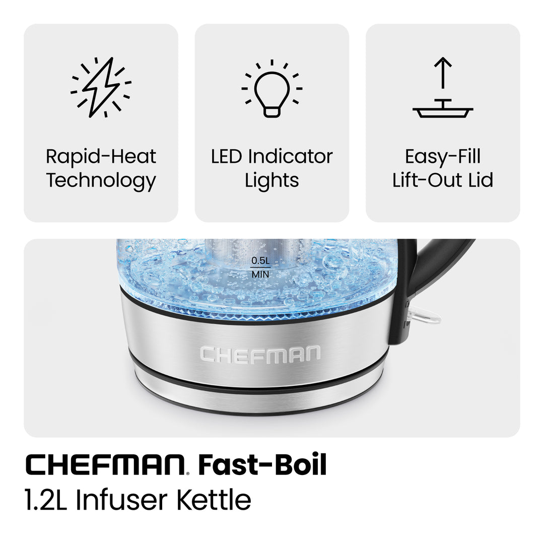 Chefman Fast-Boil 1.2L Electric Kettle with Tea Infuser