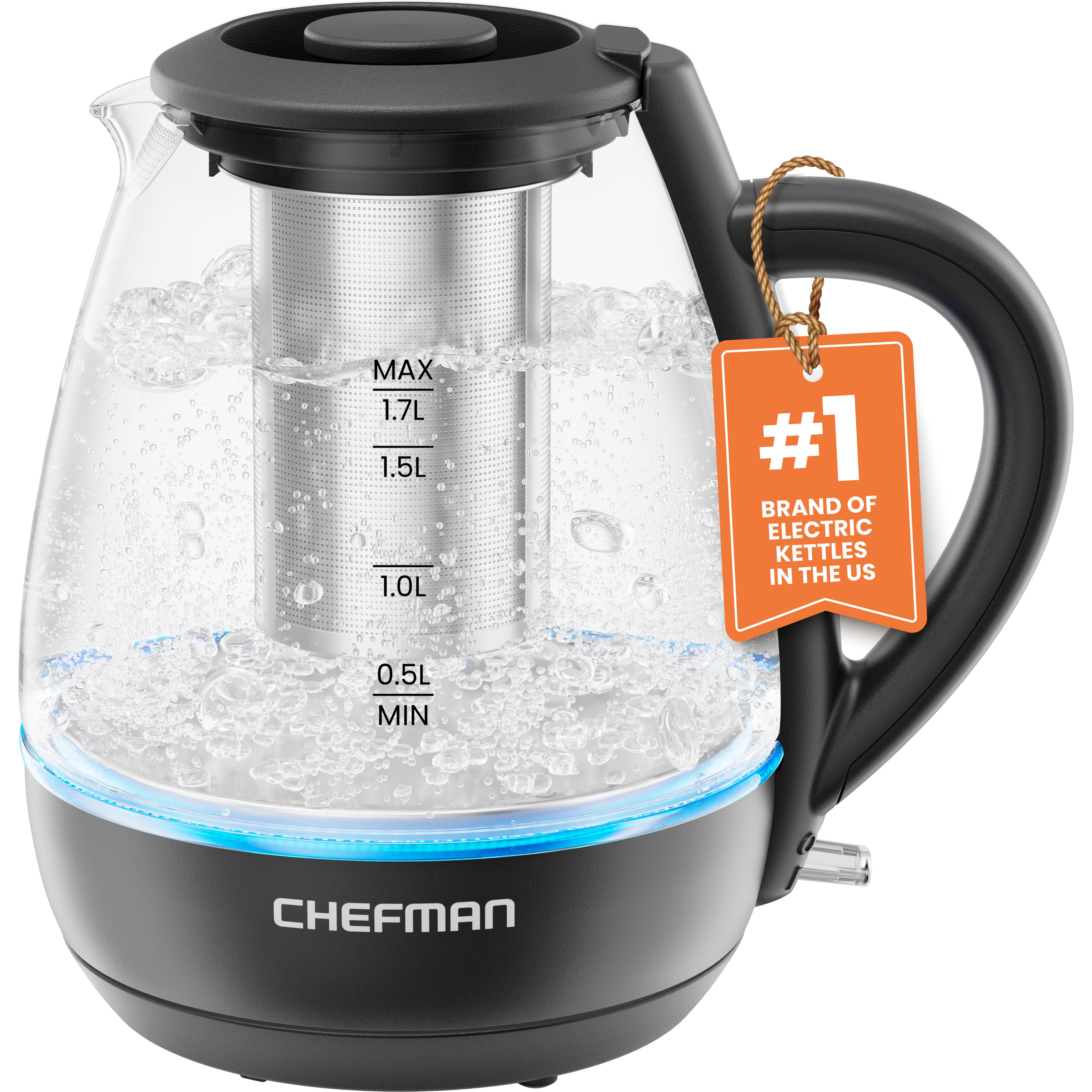 Fast Boil 1.7L Electric Glass Kettle w/ Tea Infuser – Chefman