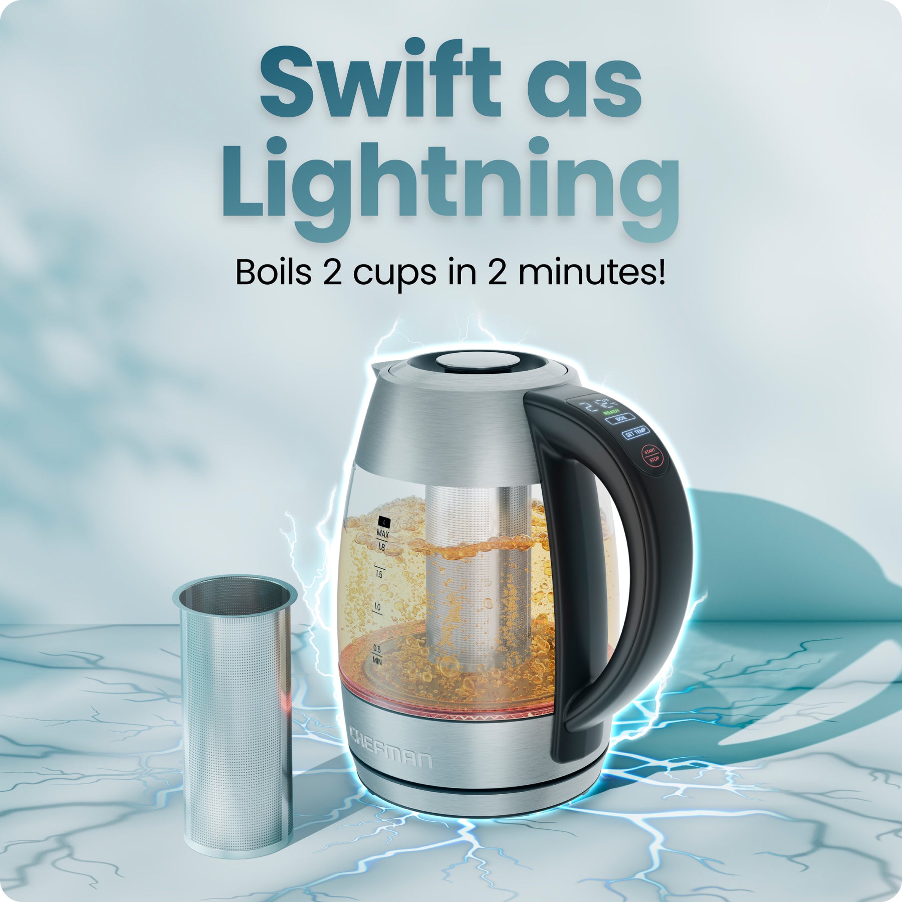 Lightning 1.8L Custom-Temp Electric Kettle – Chefman
