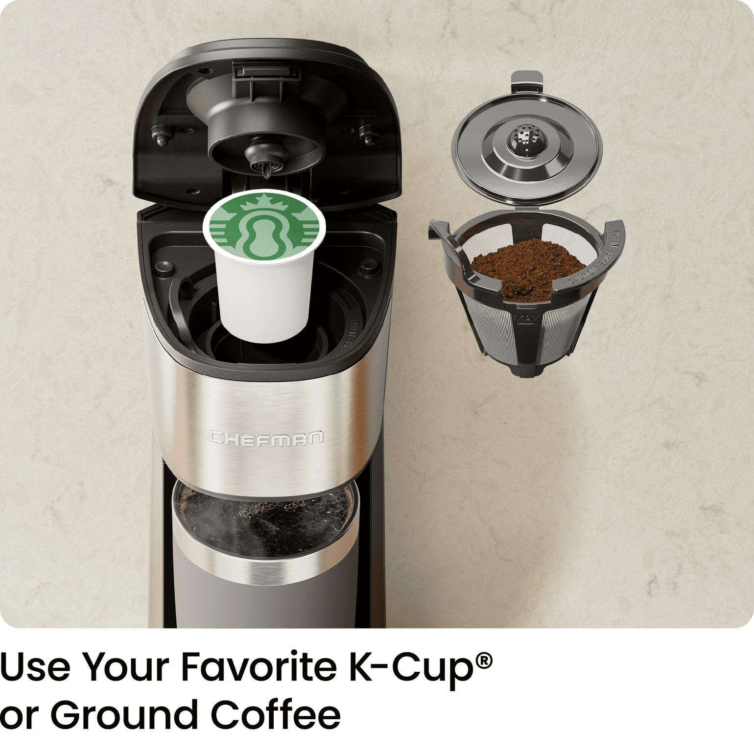 CHEFMAN Single Serve Coffee Maker: K-Cup/Ground Compatible, 6-12oz Cup ...