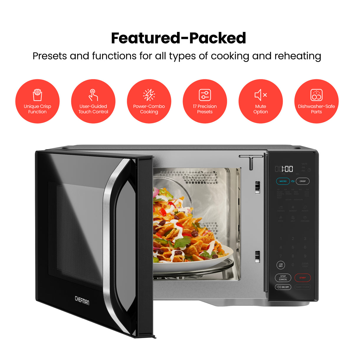 Chefman MicroCrisp Countertop 1.1 Cu Ft Digital Microwave Oven