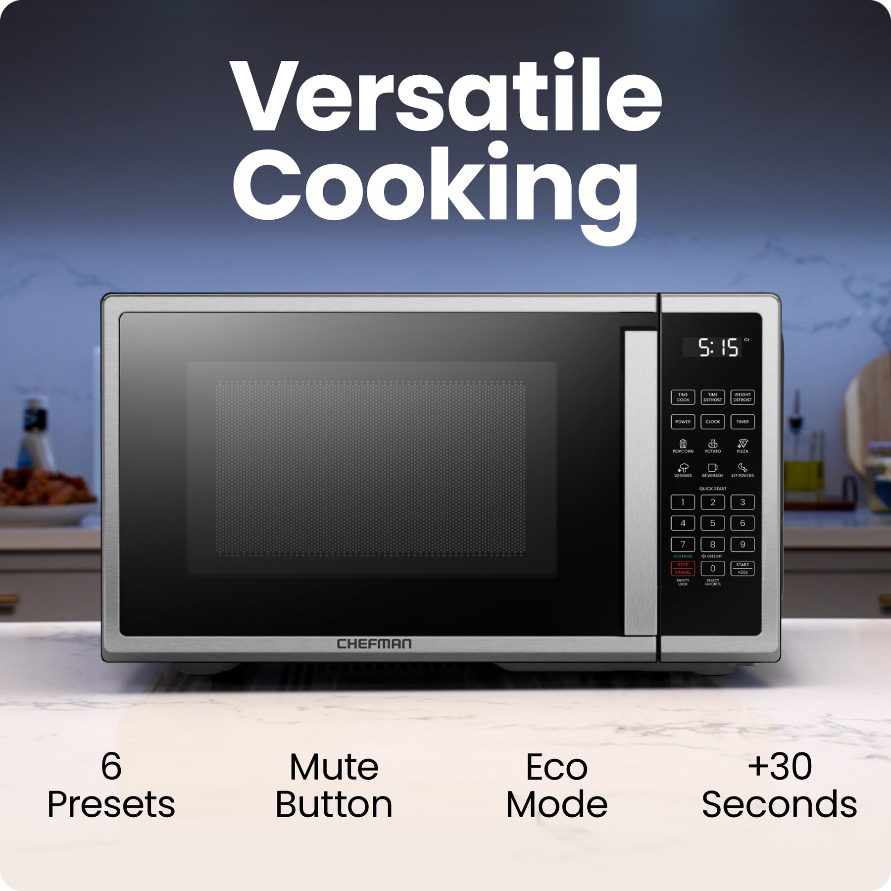 Countertop 1.1 Cu. Ft. Digital Stainless Microwave Oven – Chefman