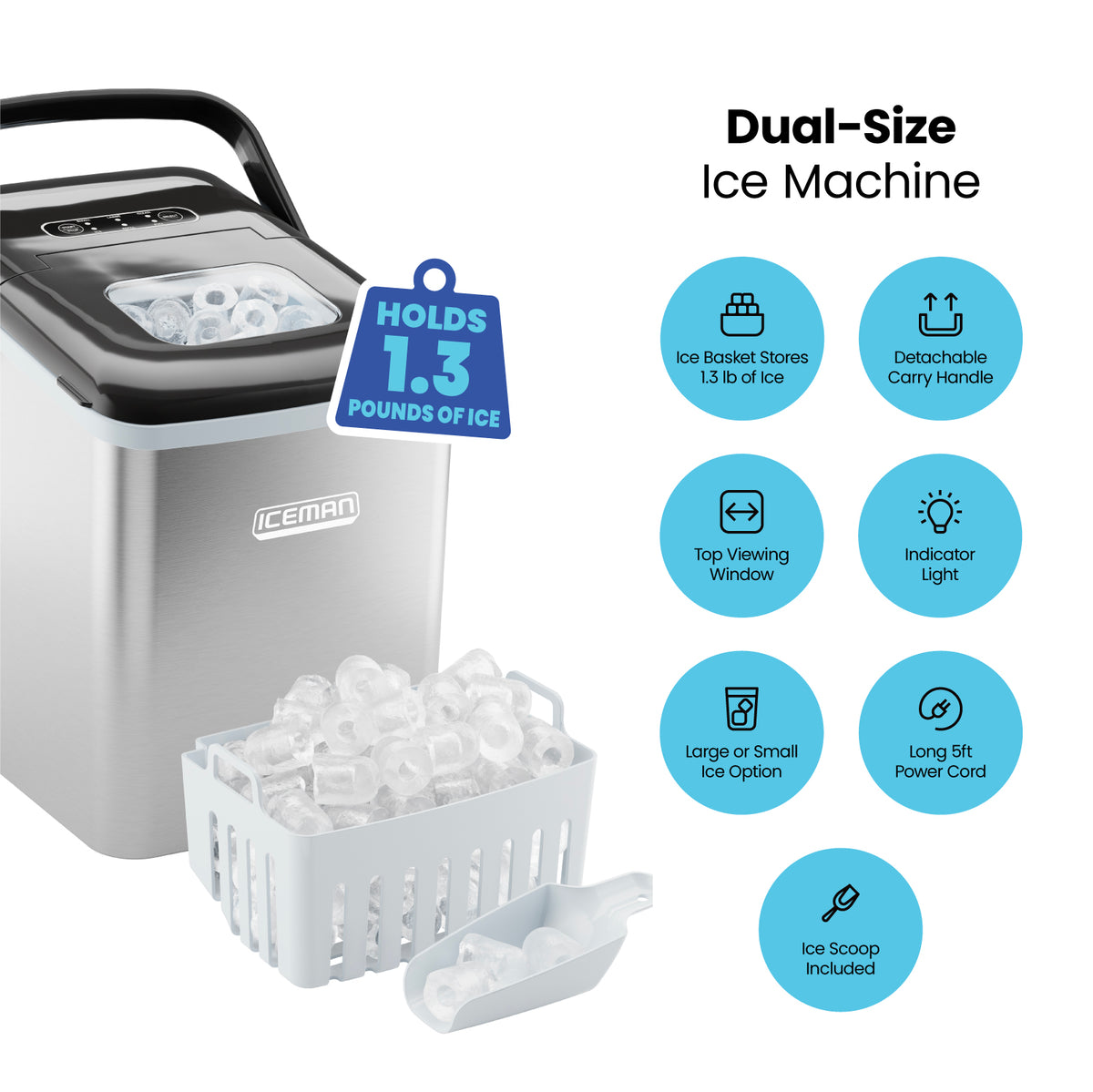 ICEMAN Dual-Size Ice Machine – Chefman